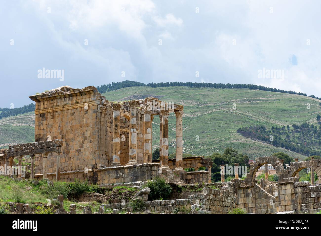 View of a Roman temple in the ancient town of Cuicul in Algeria. UNESCO ...