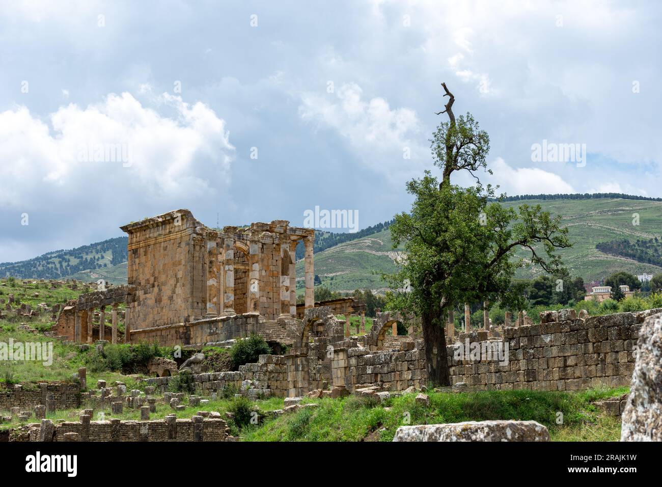 View of a Roman temple in the ancient town of Cuicul in Algeria. UNESCO ...