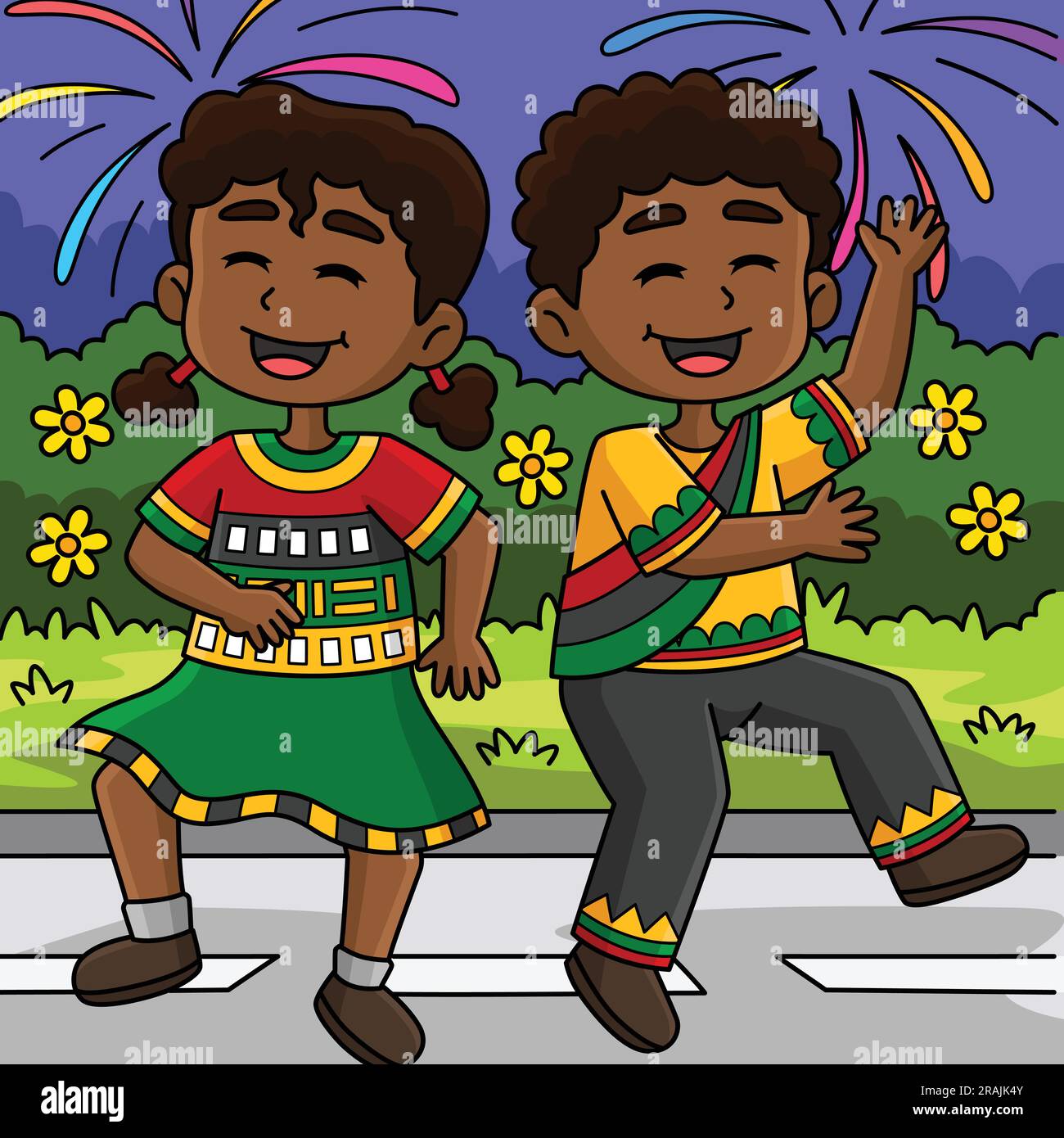 Boy and Girl Dancing on Juneteenth Colored Cartoon Stock Vector Image ...