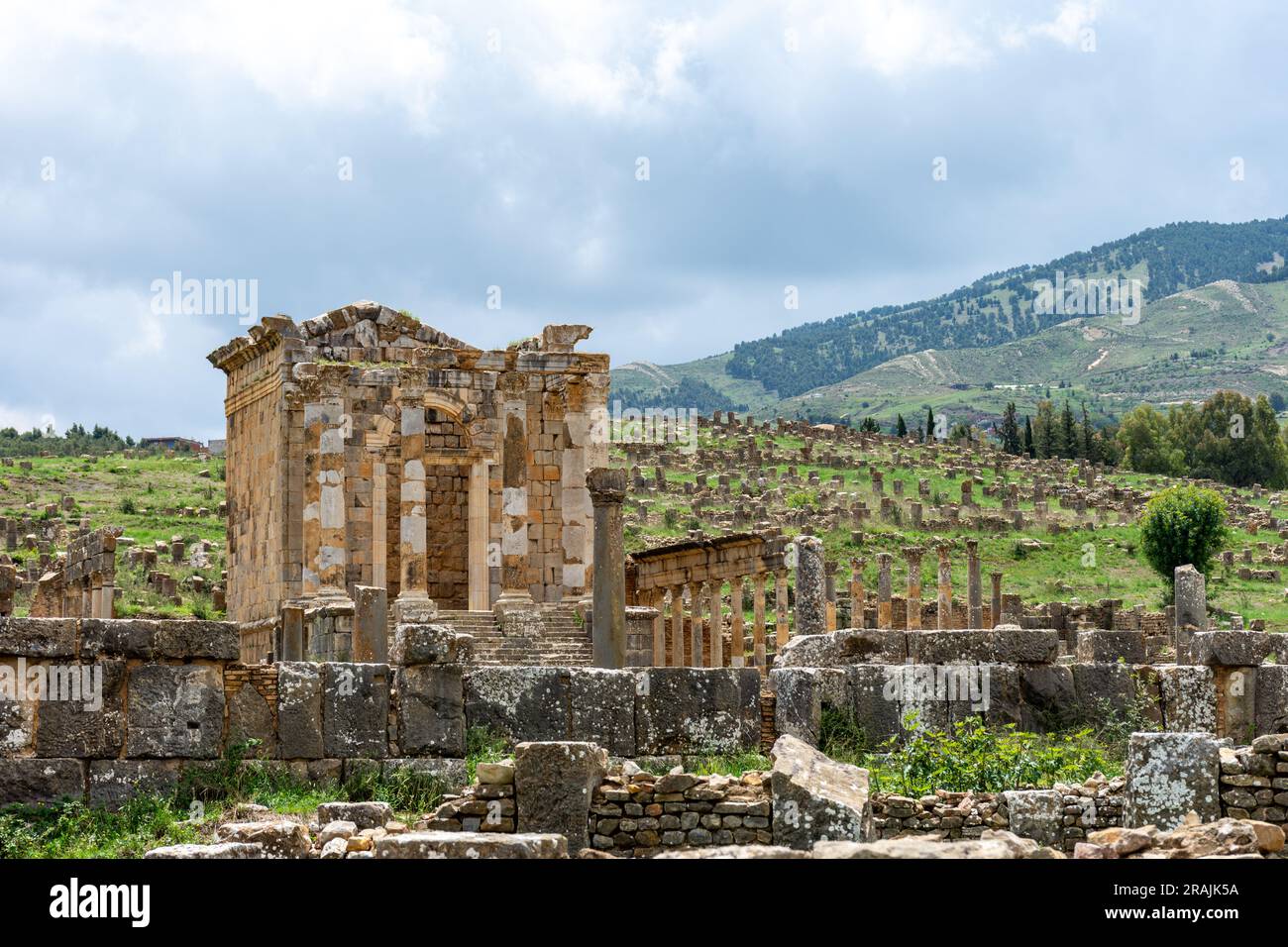 View of a Roman temple in the ancient town of Cuicul in Algeria. UNESCO ...