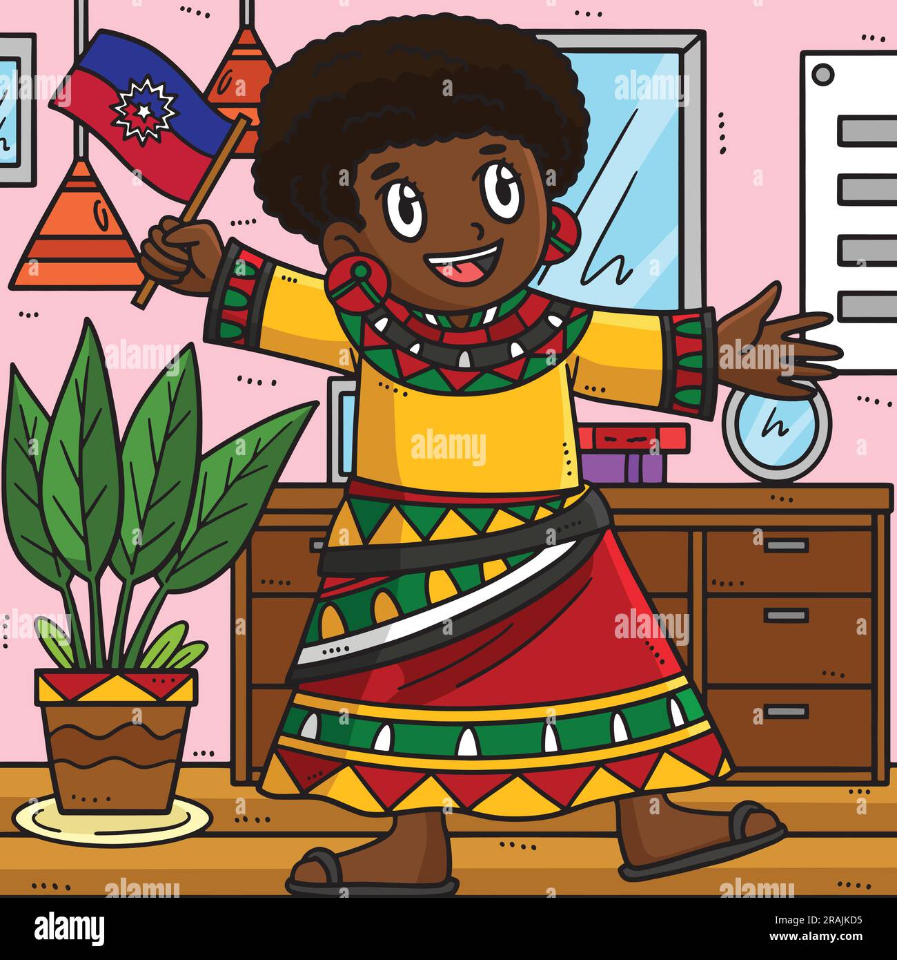 Juneteenth African American Girl and Flag Colored Stock Vector Image ...