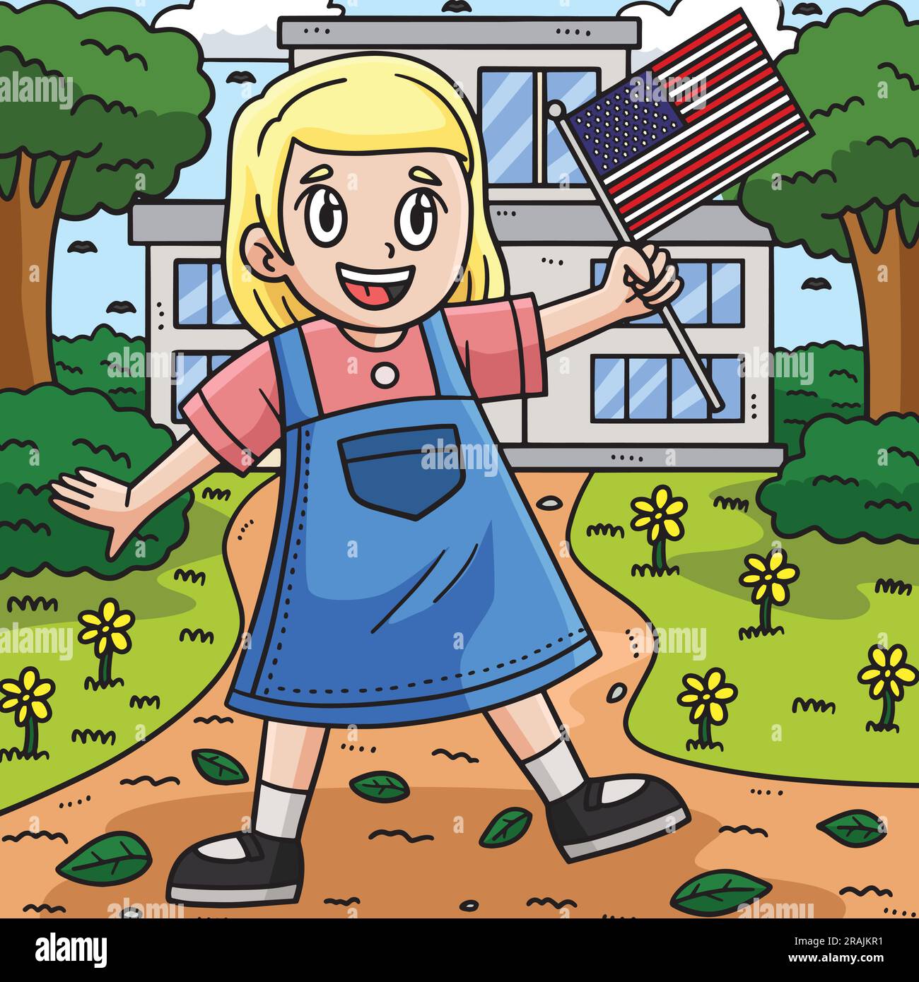 4th Of July Child Waving USA Flag Colored Cartoon Stock Vector Image ...