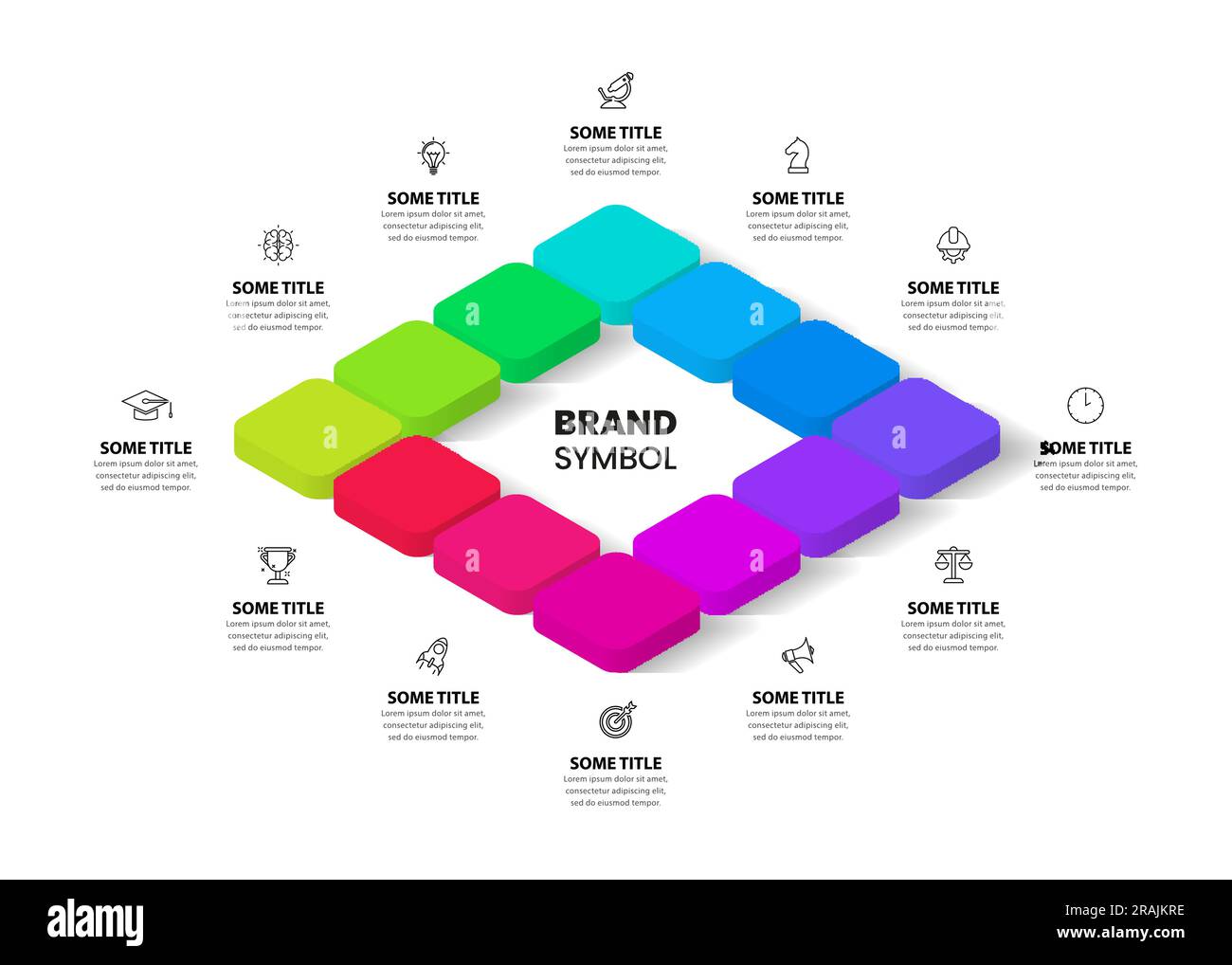 Infographic template with icons and 12 options or steps. Isometric ...