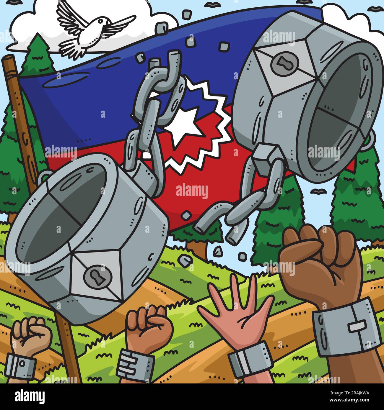 Juneteenth Broken Hand Shackles Colored Cartoon Stock Vector Image ...