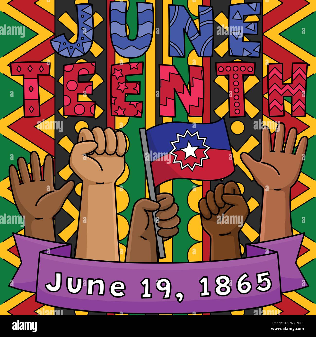 Juneteenth Raising Hands Colored Cartoon Stock Vector Image & Art - Alamy