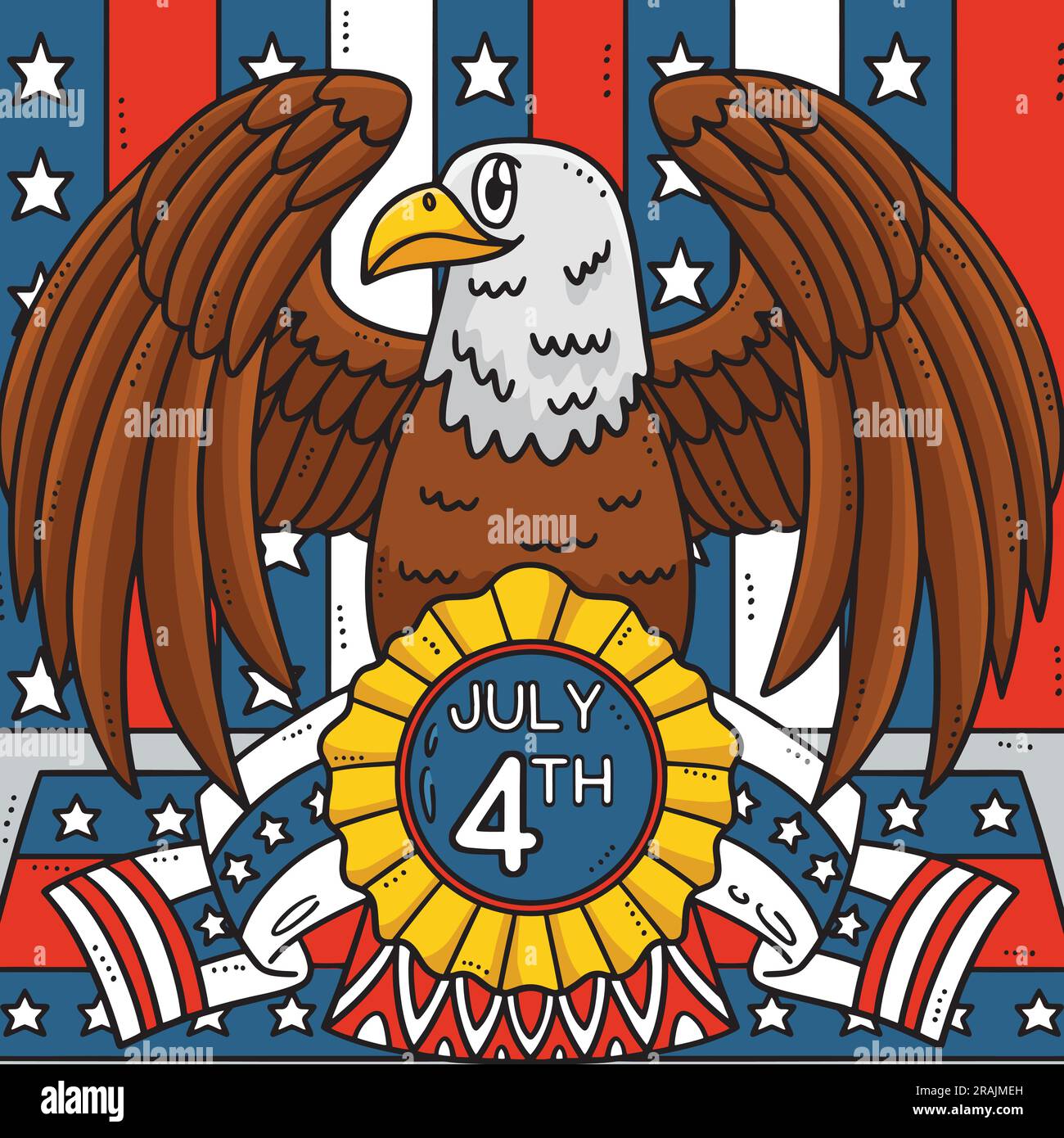4th Of July American Eagle Ribbon Colored Cartoon Stock Vector Image ...