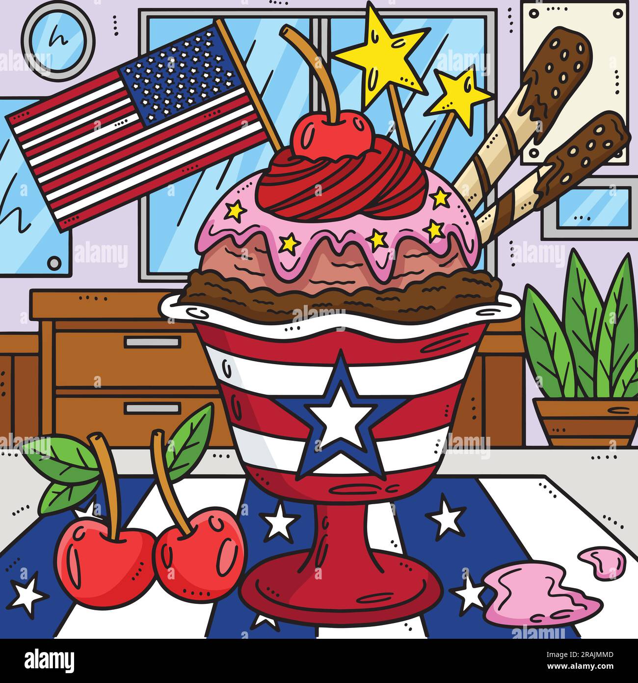 4th of July Ice Cream Parfait with a Flag Colored Stock Vector Image ...