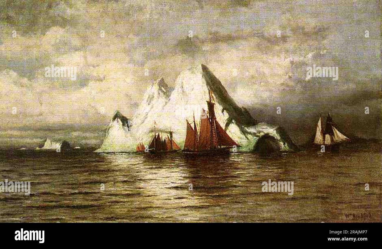 Fishing Boats and Icebergs by William Bradford Stock Photo - Alamy