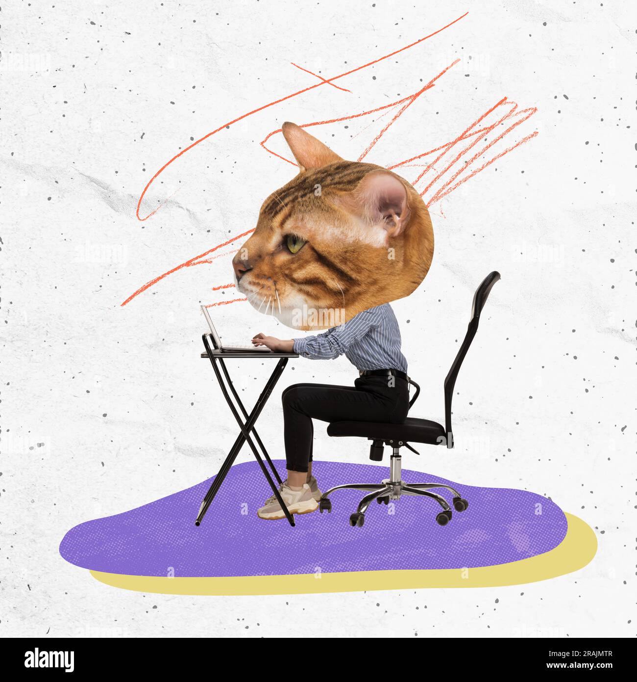 Contemporary art collage. Concentrated and hard-working woman, employee ...