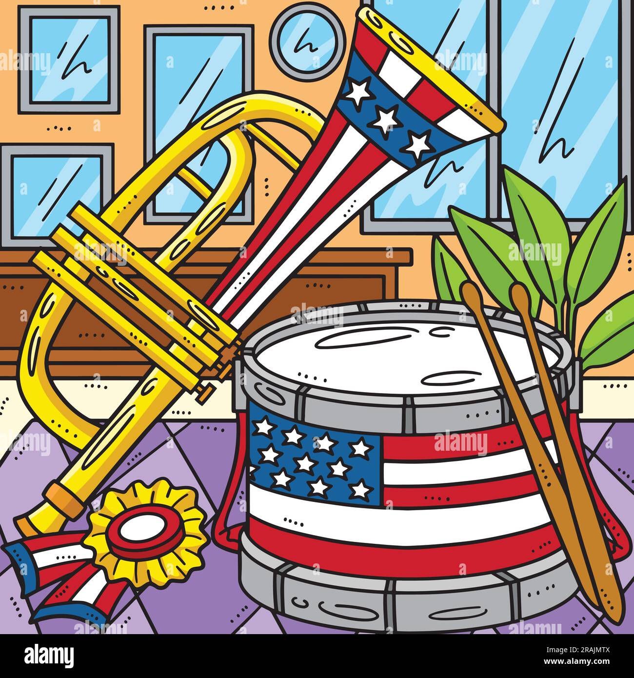 4th Of July Marching Drum and Trumpet Colored Stock Vector Image & Art ...