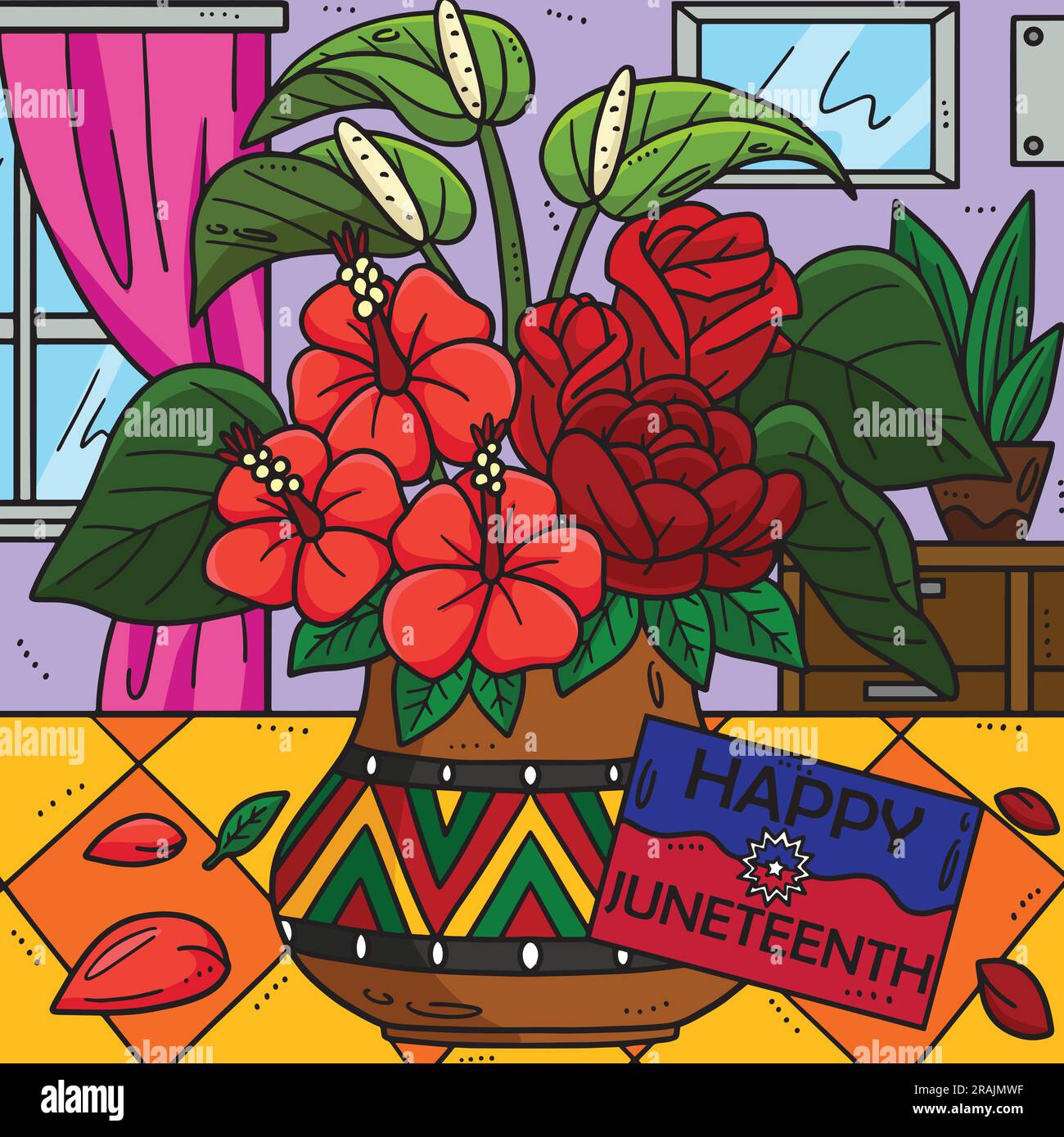 Juneteenth Red Flowers Colored Cartoon Stock Vector Image & Art - Alamy