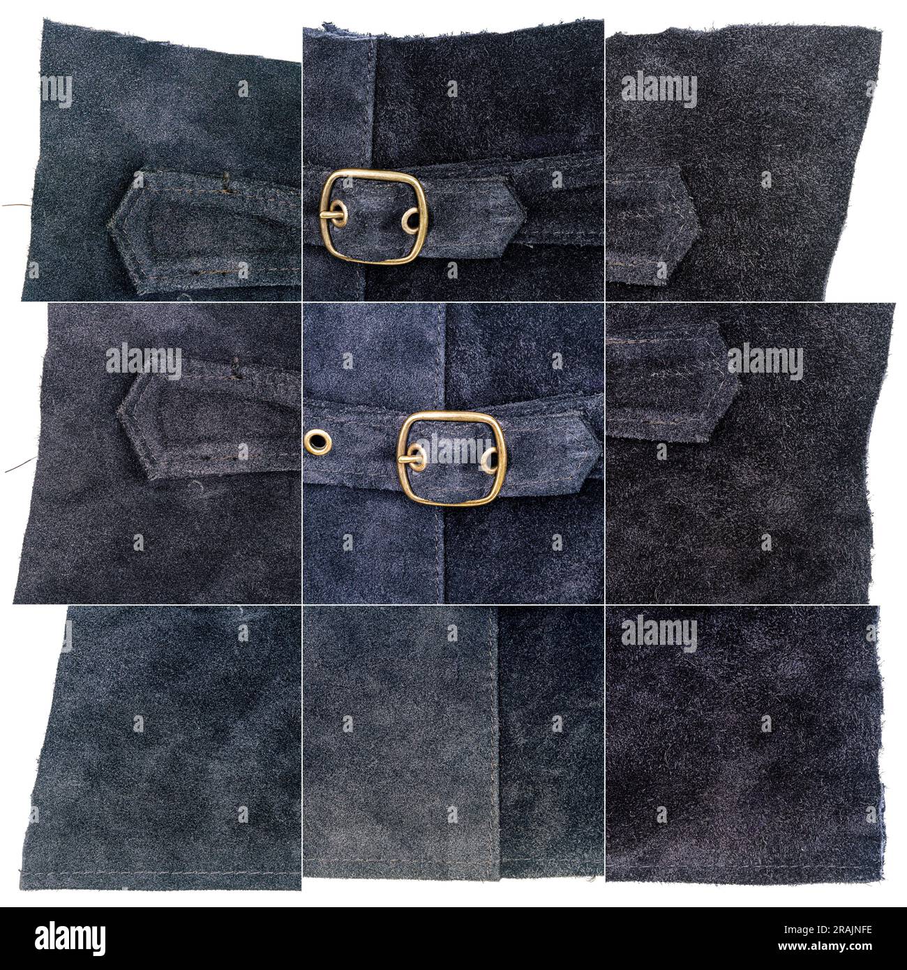 Collection of blue leather textures isolated on white background. Rough ...