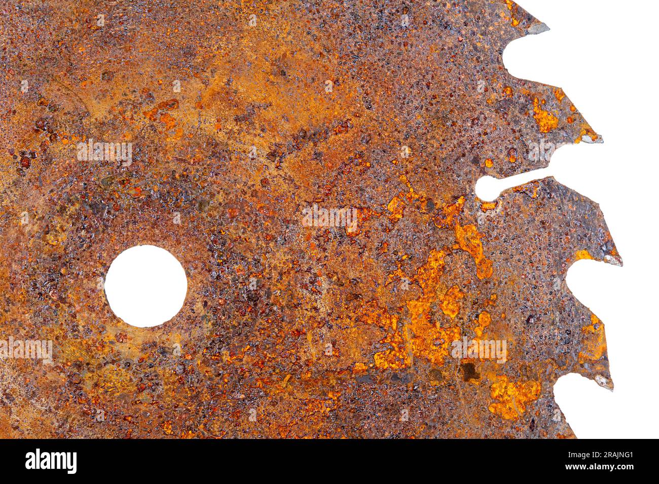 Part of old rusty circular saw blade for wood work isolated on white ...