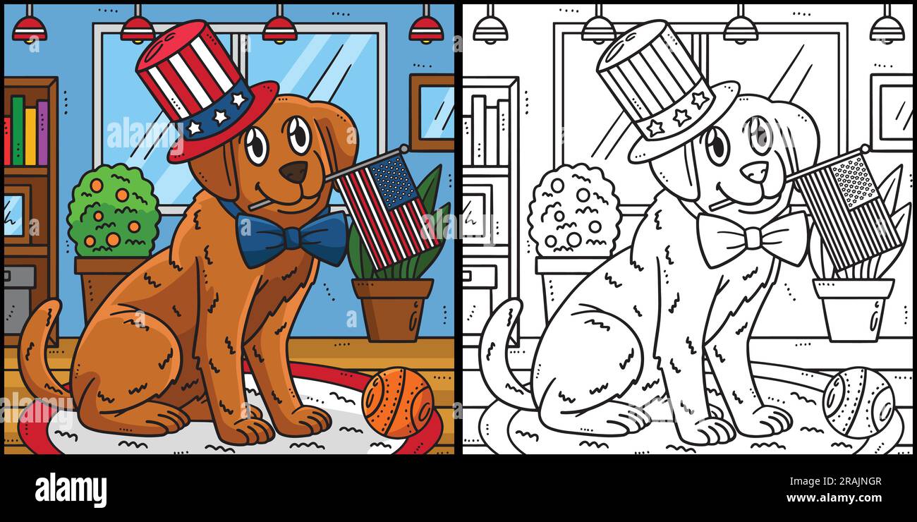 4th Of July Patriotic Puppy Coloring Illustration Stock Vector Image ...