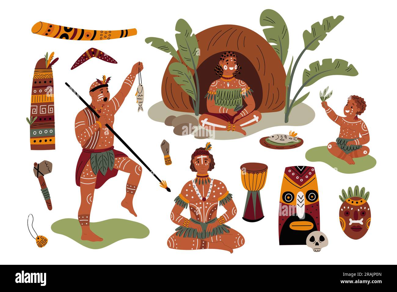 African people. Traditional ethnic ornaments. Tribal characters with ... African people. Traditional ethnic ornaments. Tribal characters with ...