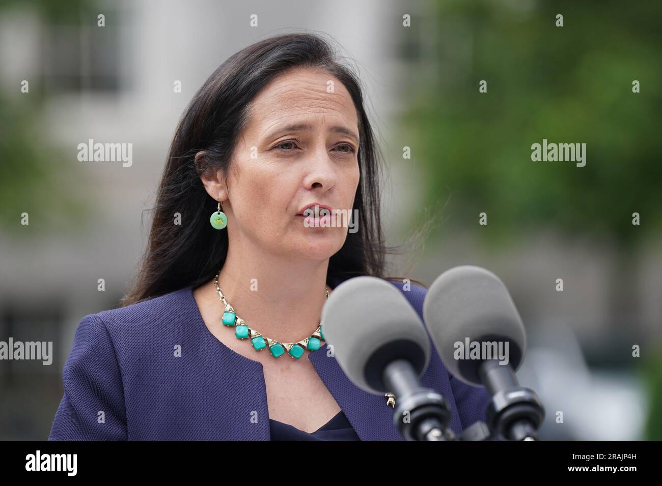 Media Minister Catherine Martin speaking to the media outside ...