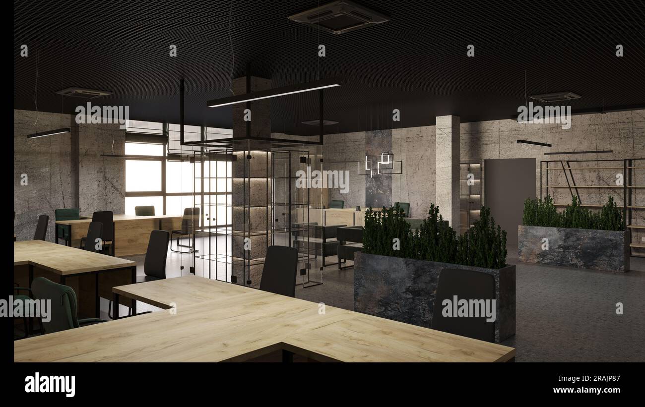 office space, interior visualization, 3D illustration, cg render Stock ...