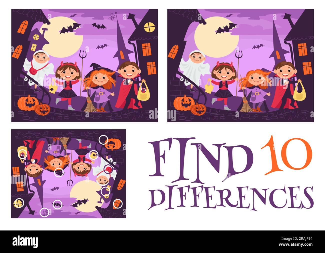 Find 10 Differences. Fascinating game for kids. Halloween holiday ...