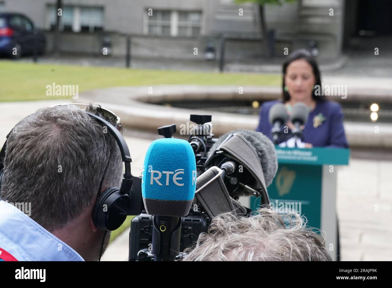 Media Minister Catherine Martin speaking to the media outside ...