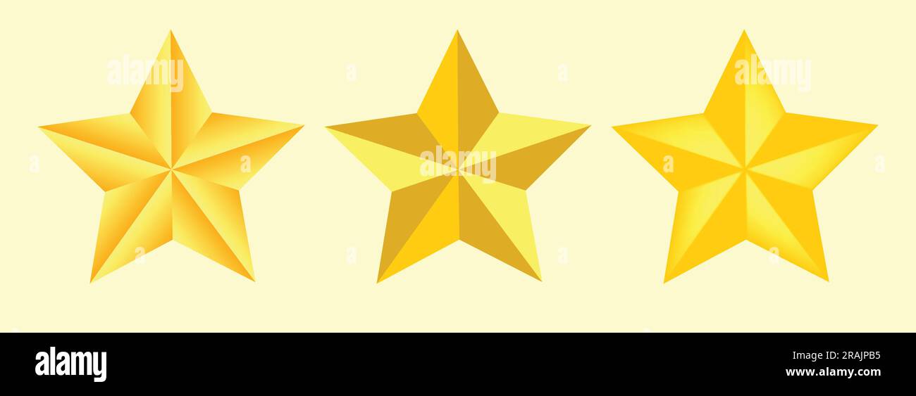 Golden realistic stars. Vector Golden 3d isolated three stars on light ...