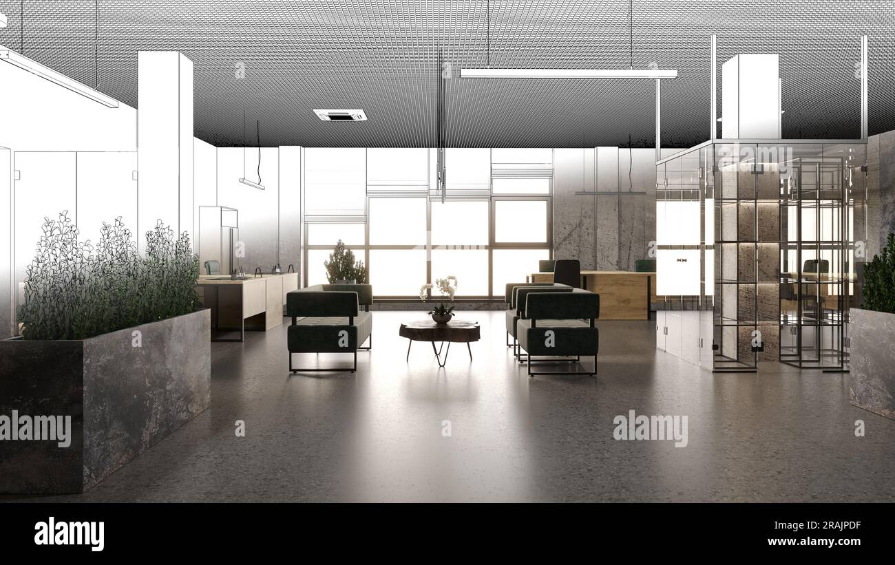 office space, interior visualization, 3D illustration, cg render Stock ...