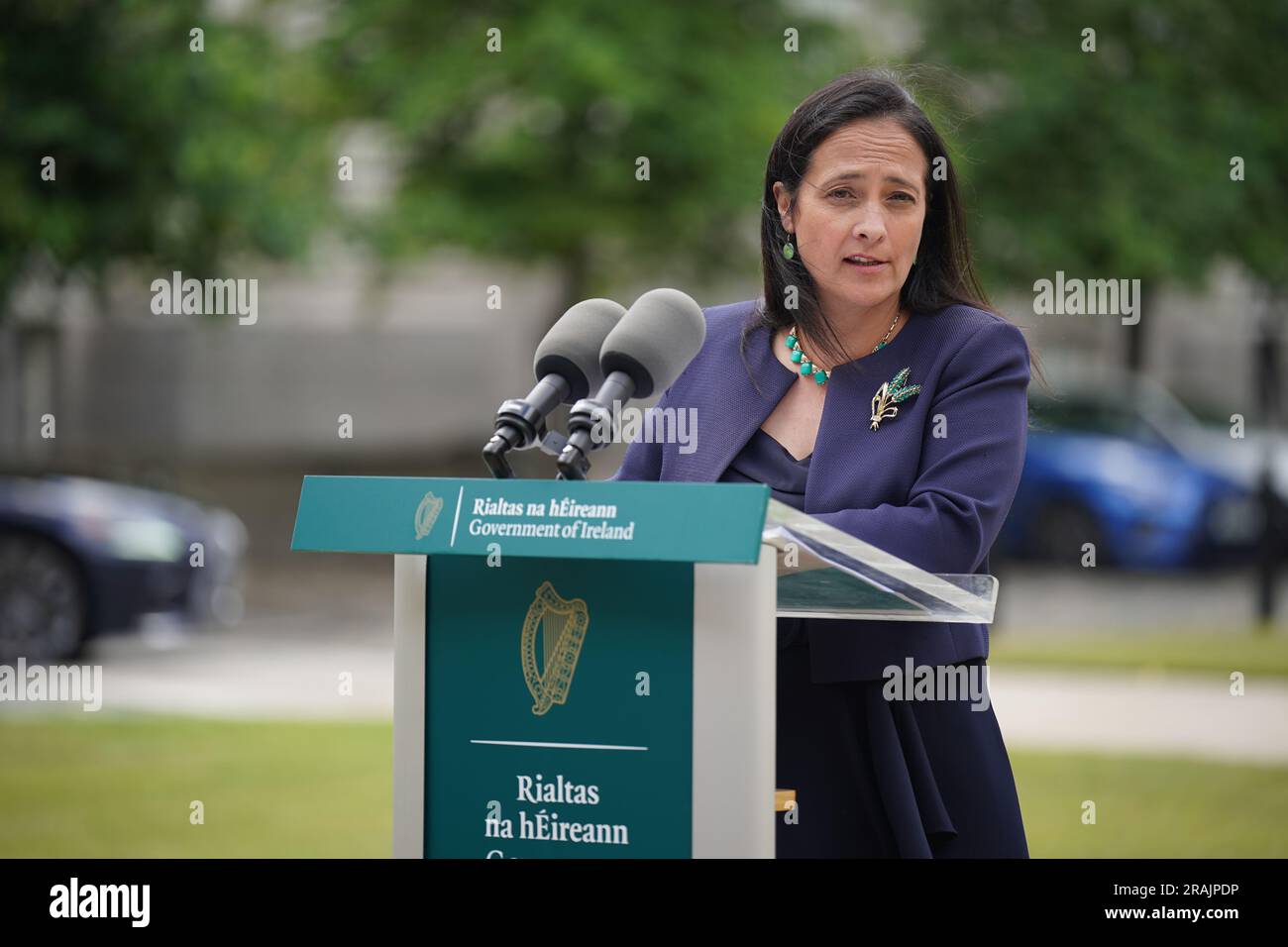 Media Minister Catherine Martin speaking to the media outside ...