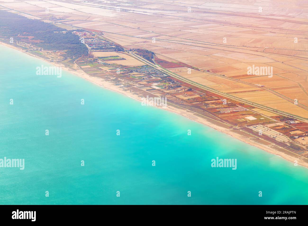 Aerial view of the beach and coastline of the Mediterranean Sea in ...