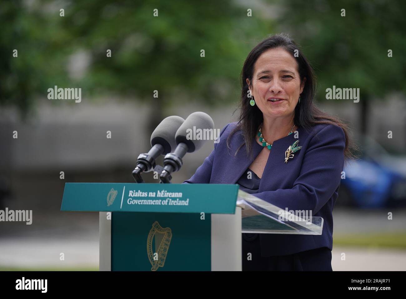 Media Minister Catherine Martin speaking to the media outside ...