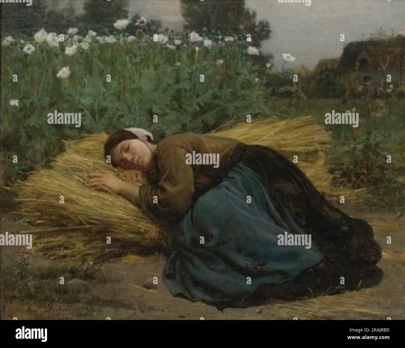 Young Reaper Sleeping on Sheaves of Wheat 1866 by Jules Breton Stock ...