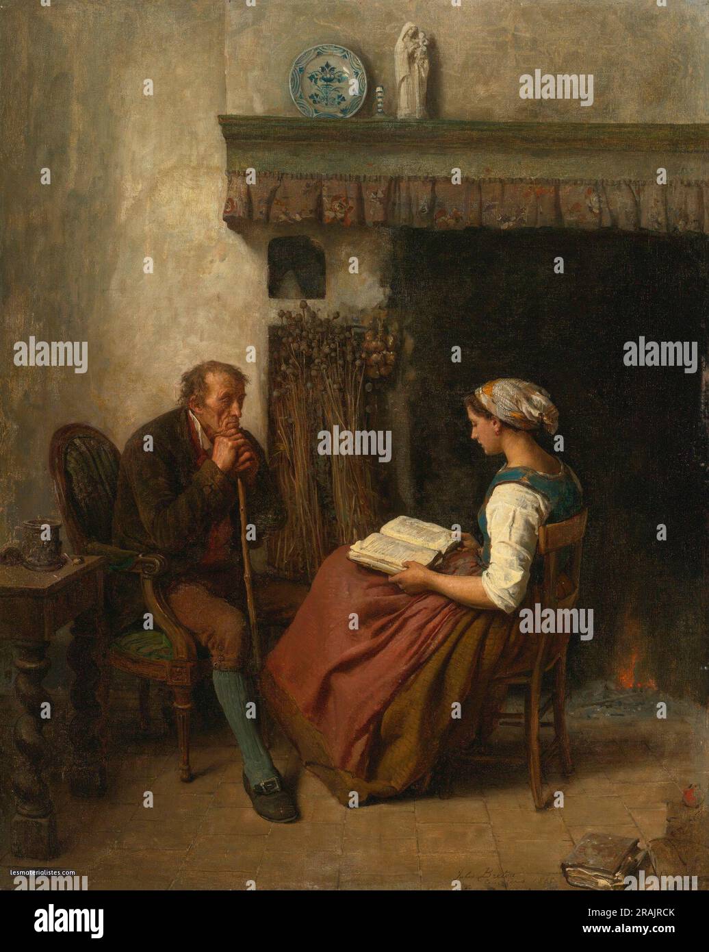 Reading a book 1865 by Jules Breton Stock Photo - Alamy