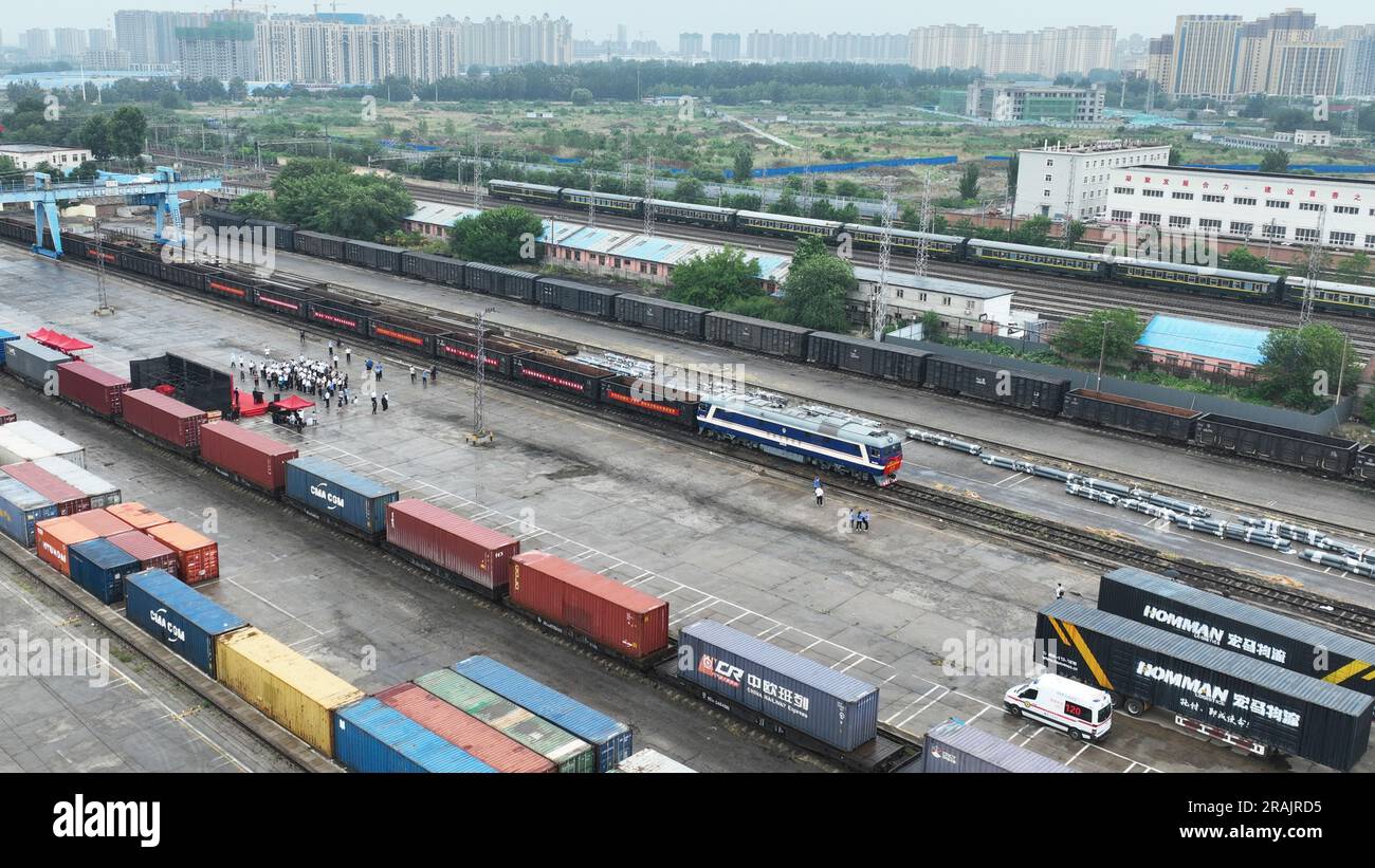 (230704) -- LANGFANG, July 4, 2023 (Xinhua) -- This aerial photo shows ...