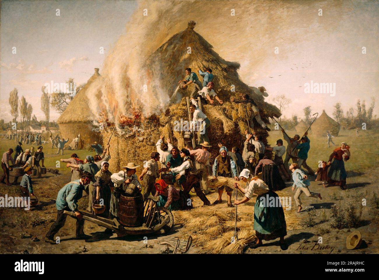 Fire in a Haystack 1856 by Jules Breton Stock Photo - Alamy