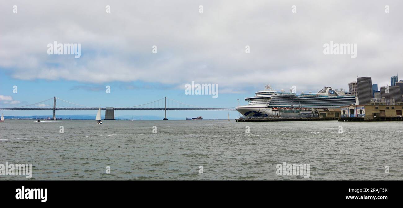 Ruby Princess cruise ship docked and Bay Bridge San Francisco ...