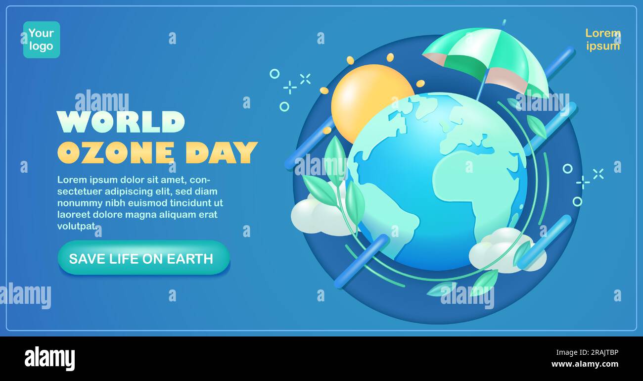 World Ozone Day. 3d illustration of earth weather umbrella and plants ...