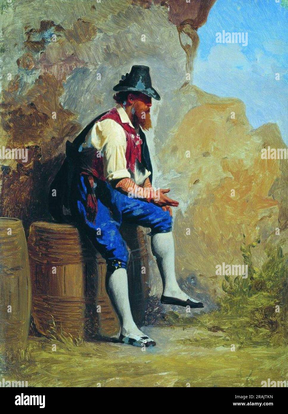 Italian peasant on the barrel by Fyodor Bronnikov Stock Photo - Alamy