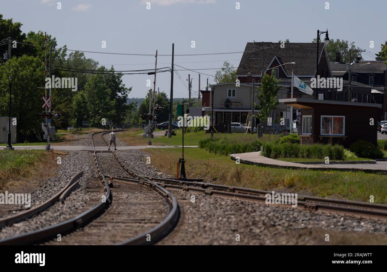 Lac Megantic, Canada. 22nd June, 2023. Train tracks leading into the ...