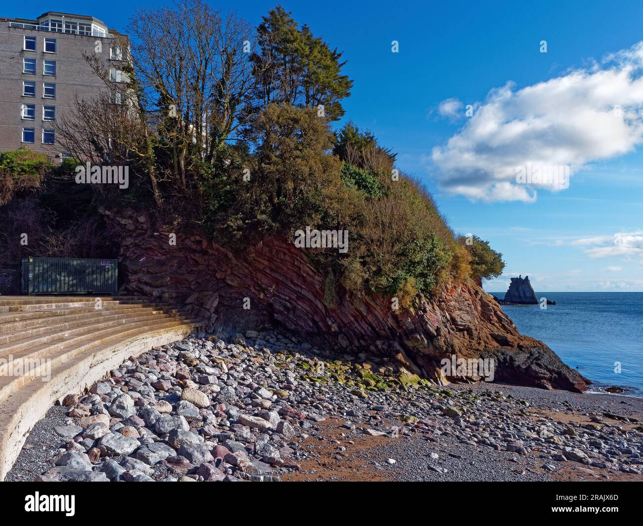 UK, Devon, Torbay, Torquay, Imperial Hotel and Saddle Rock from Beacon ...