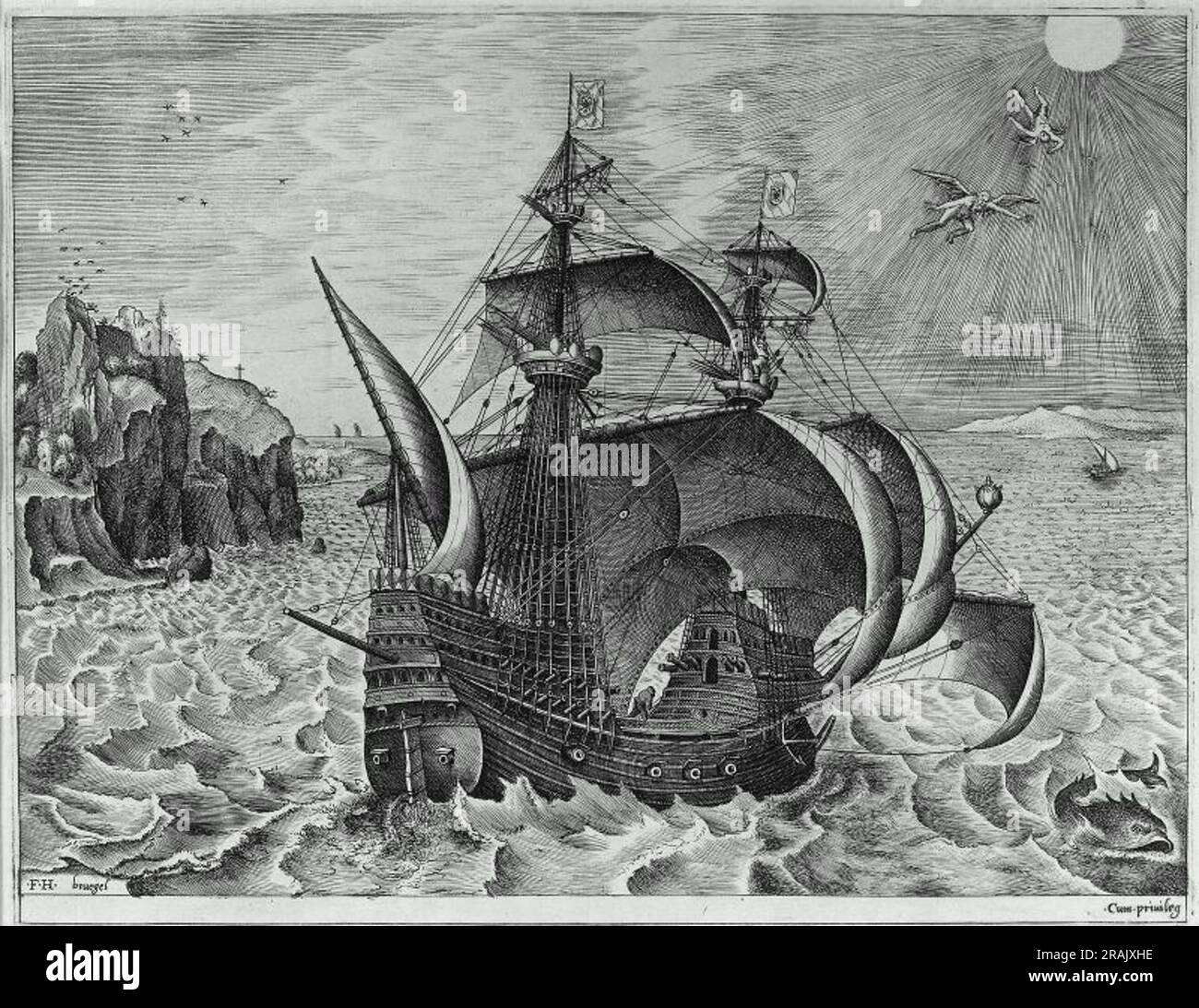 Armed Three Master with Daedalus and Icarus in the Sky 1562 by Pieter ...