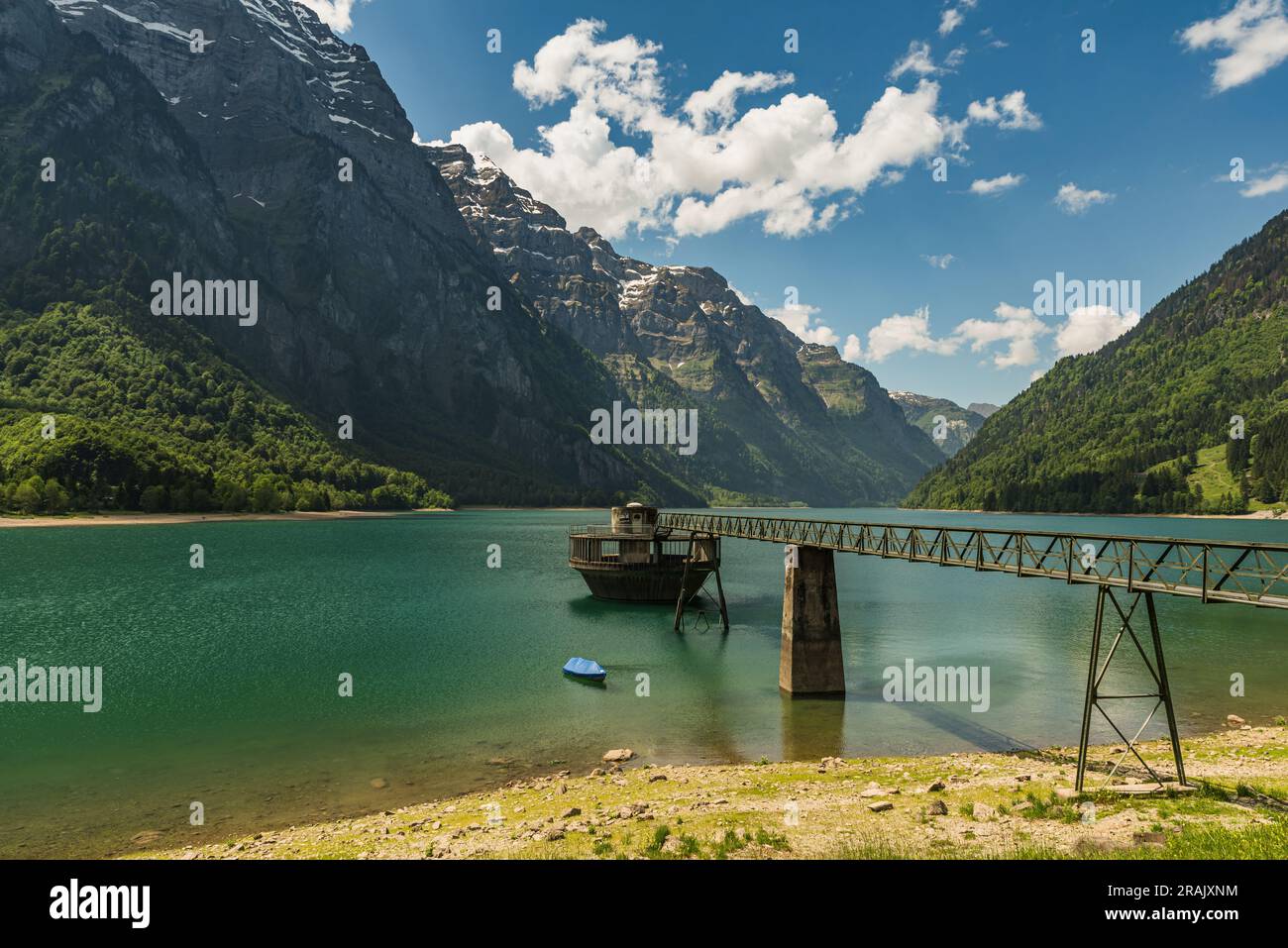 Lake Kloentalersee in the Glarus Alps, overflow, Kloental, Canton ...
