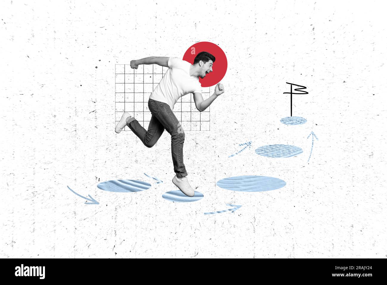 Creative composite artwork collage design sketch of young man running ...