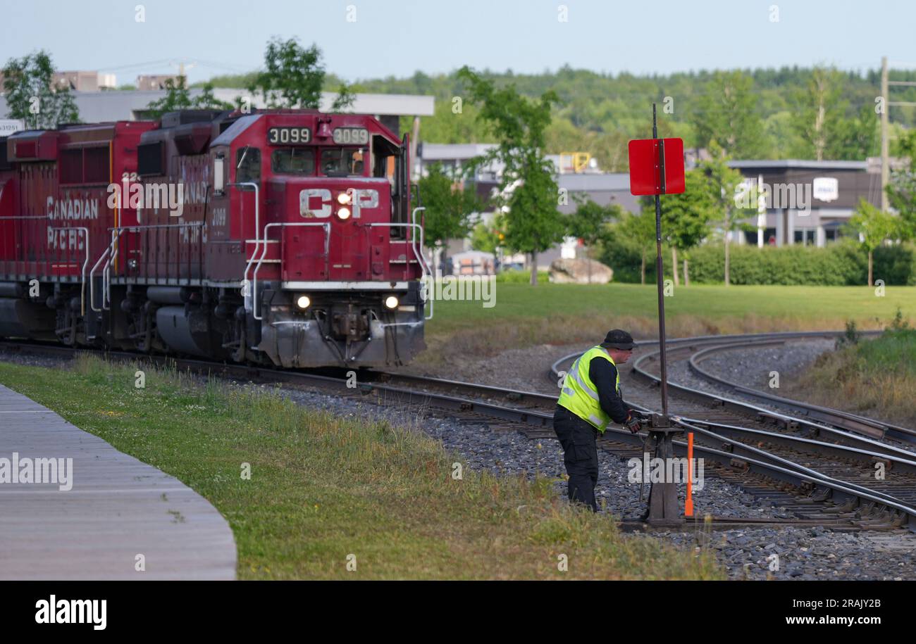 Lac Megantic, Canada. 22nd June, 2023. A train passes through Lac ...