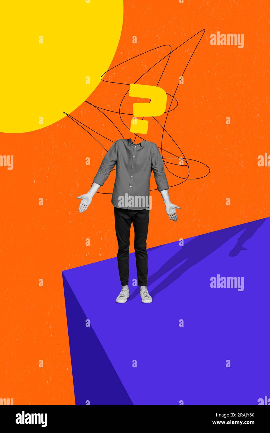 Creative artwork template collage of doubtful unsure guy question mark ...