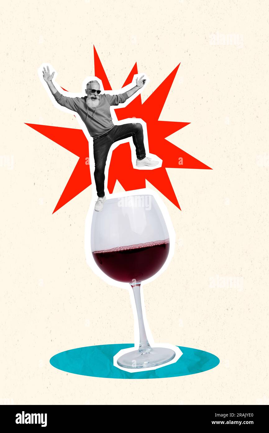 Creative collage advertisement party invitation pub red wine glass ...