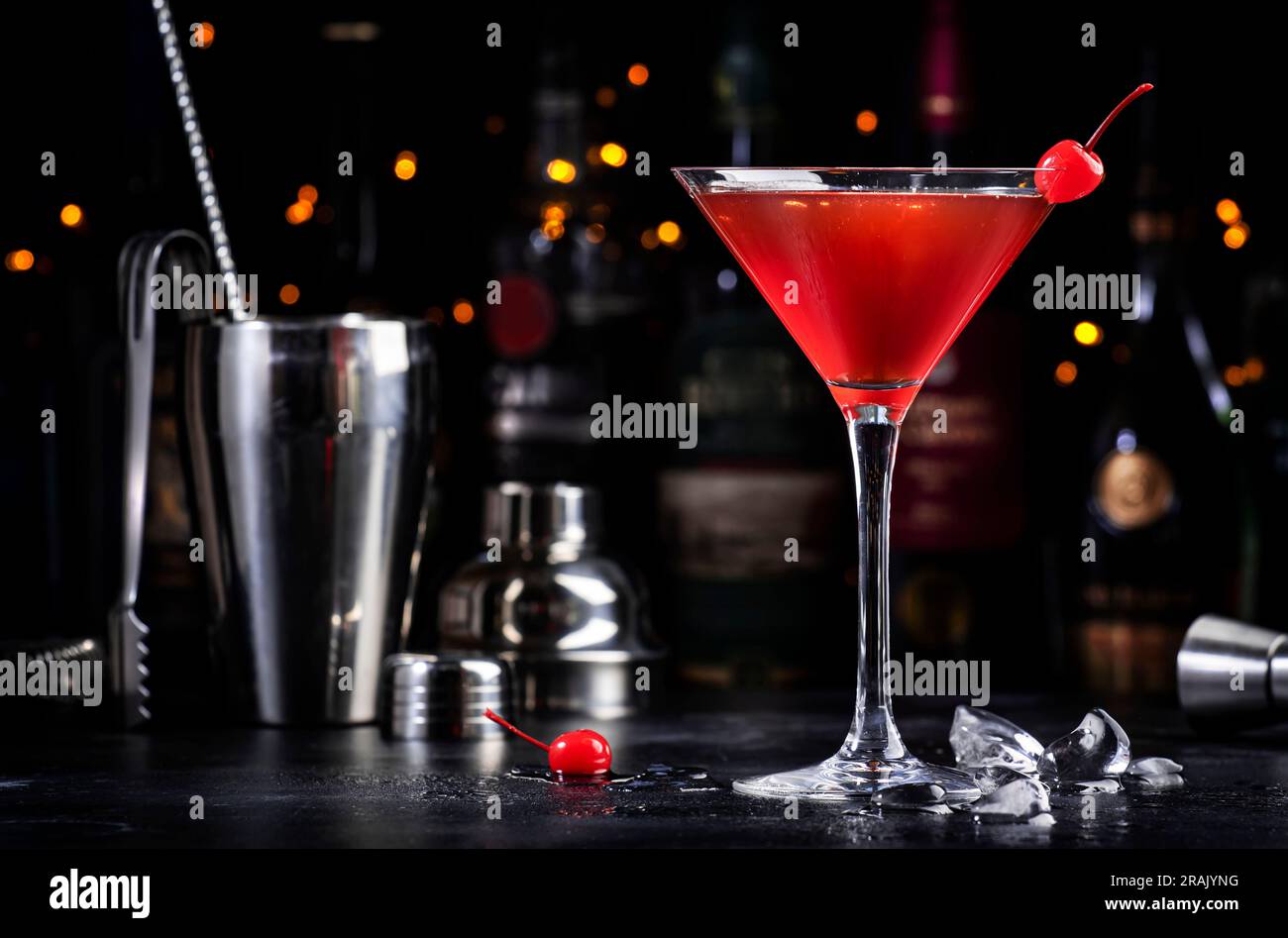 Manhattan alcoholic cocktail drink with bourbon, red vemuth, bitter ...