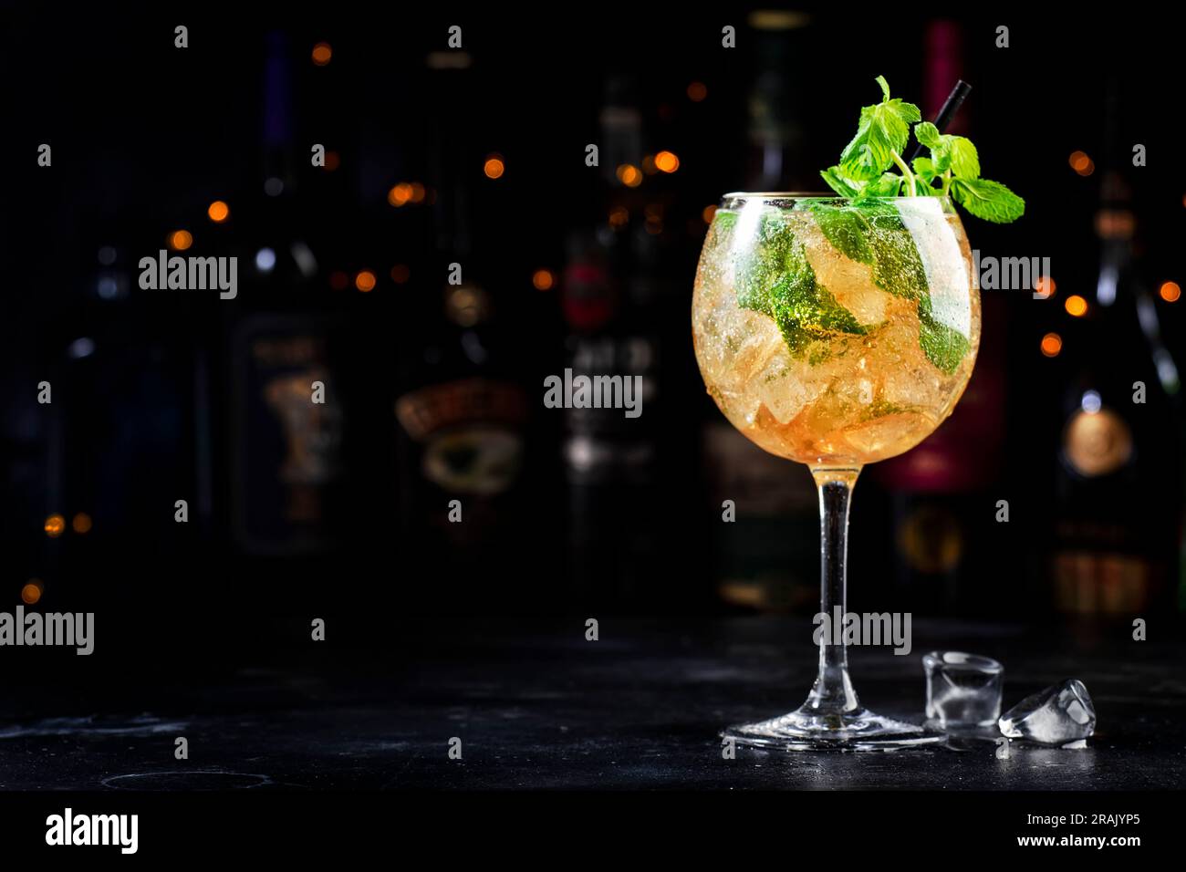 Summer refreshing alcoholic cocktail drink with cognac, liqueur ...