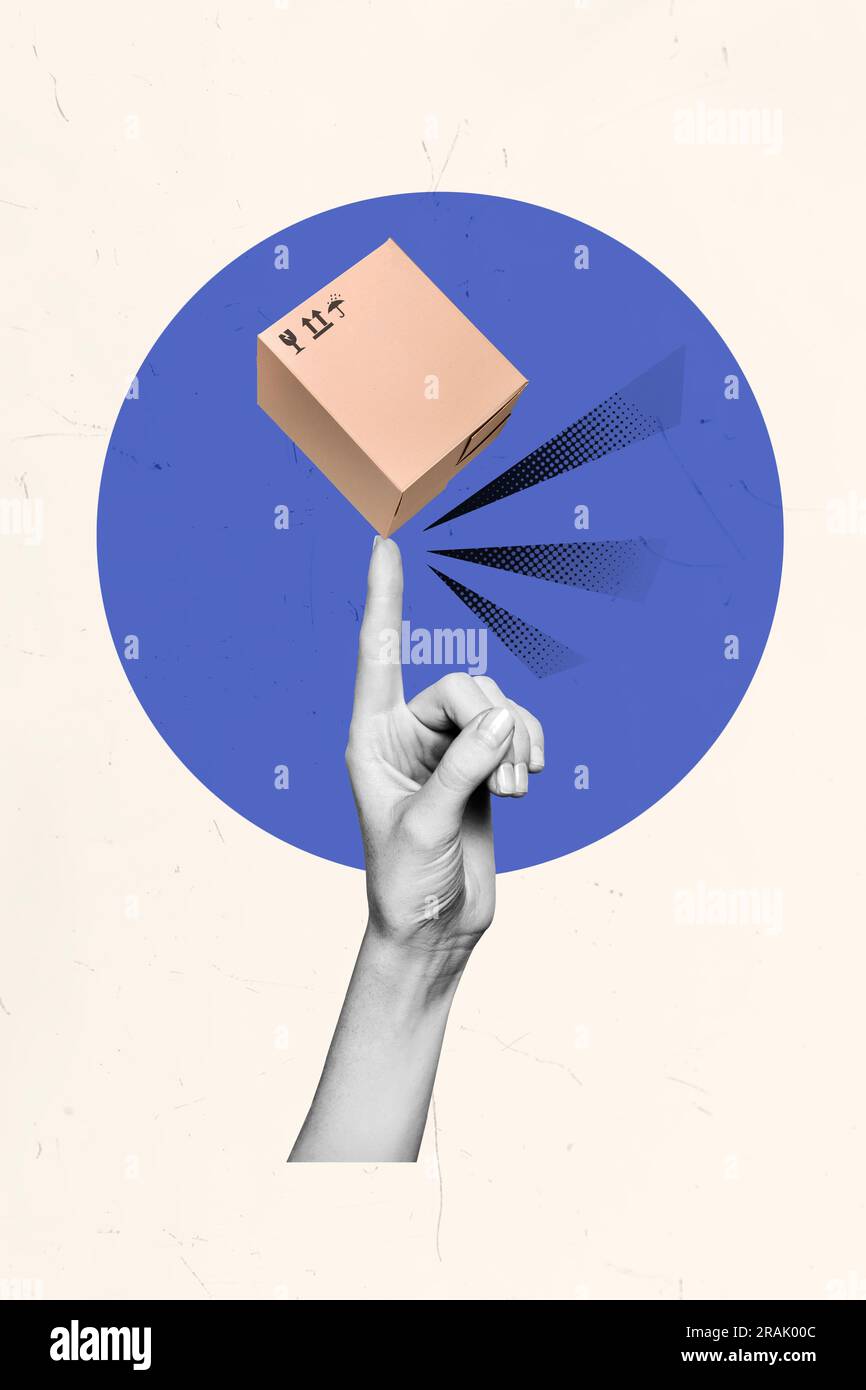 Vertical collage picture of black white colors arm finger hold spin ...