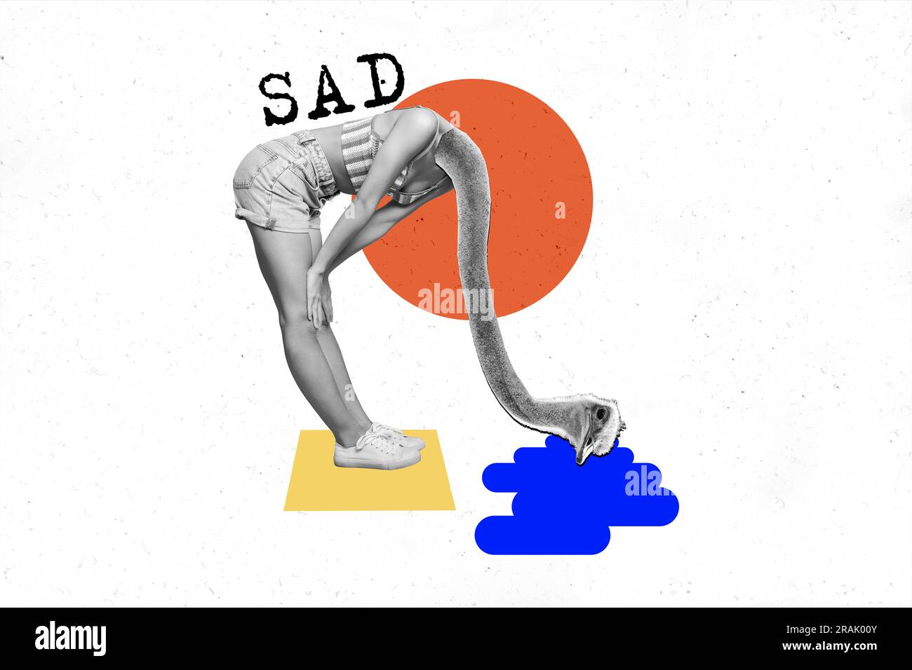 Photo collage image of headless bird ostrich cry puddle upset sad ...