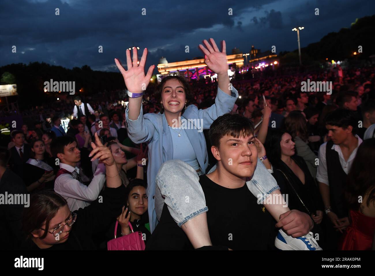 Moscow. Graduates at the citywide school graduation in Gorky Park Stock ...