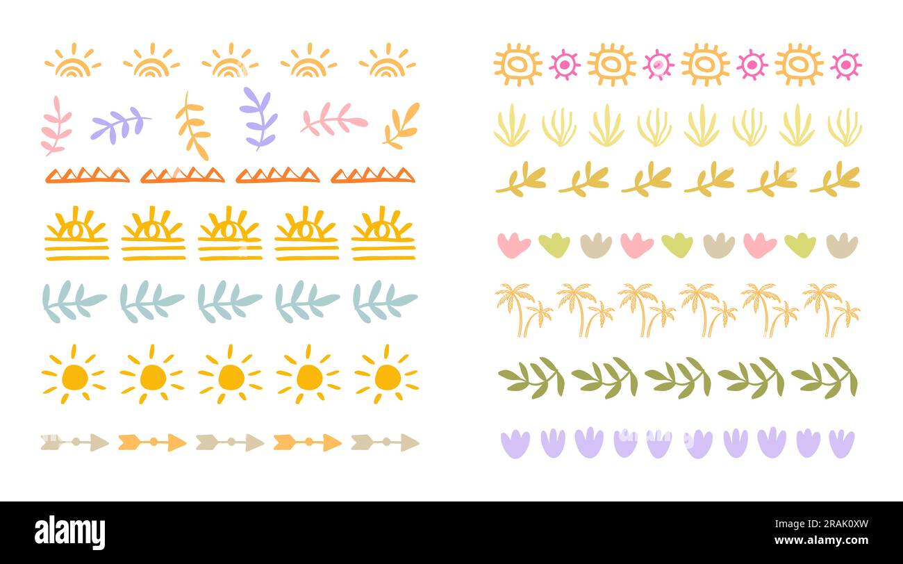 Hand Drawn Boho Doodle Borders Set Cute Strokes Stock Vector Image ...