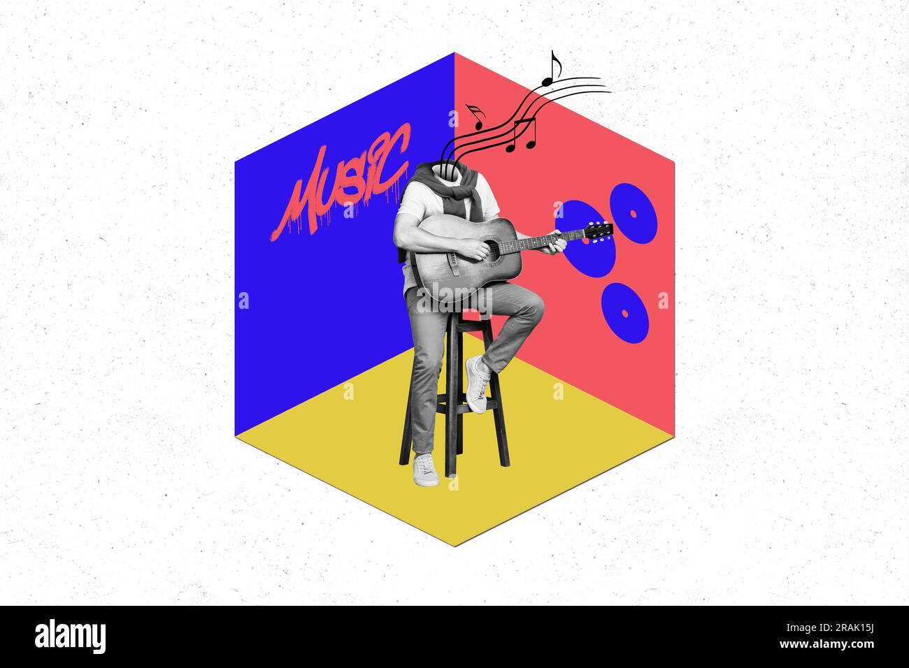 Composite collage picture image of man headless sitting chair stage ...